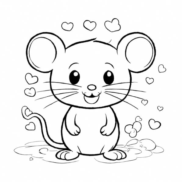 Download Cute Cartoon Mouse with Hearts Coloring pages Online ...