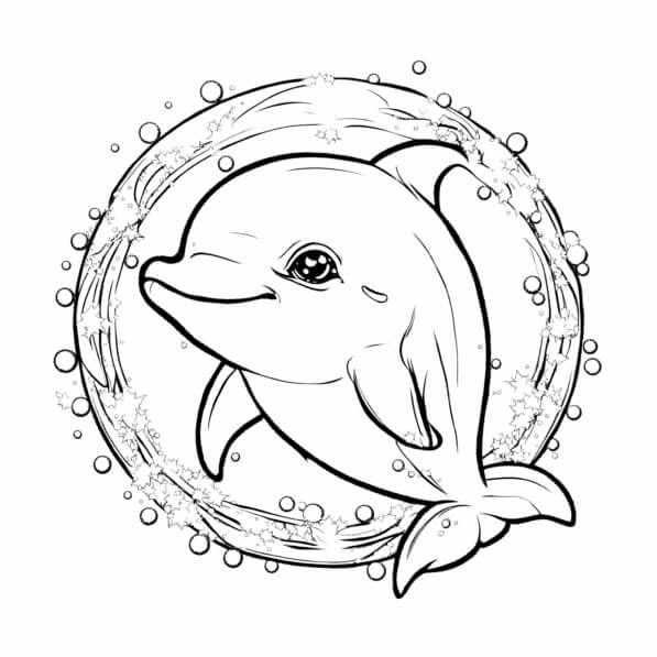 Download Playful Dolphin in Water Coloring pages Online - Creative Fabrica