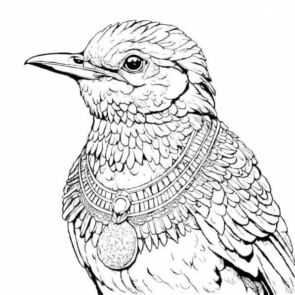 Download Regal Bird with Jewelry Coloring pages Online - Creative Fabrica