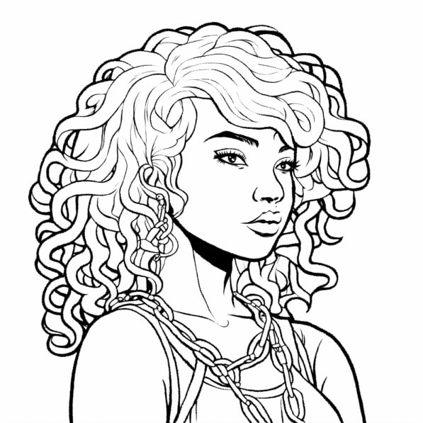 Download Stylized Illustration of a Woman with Curly Hair Coloring ...