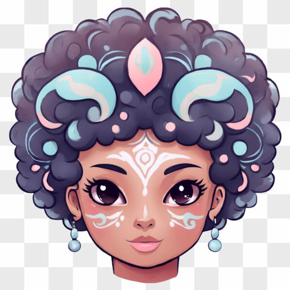 Download Kawaii Character with Curly Hair and Decorative Elements ...