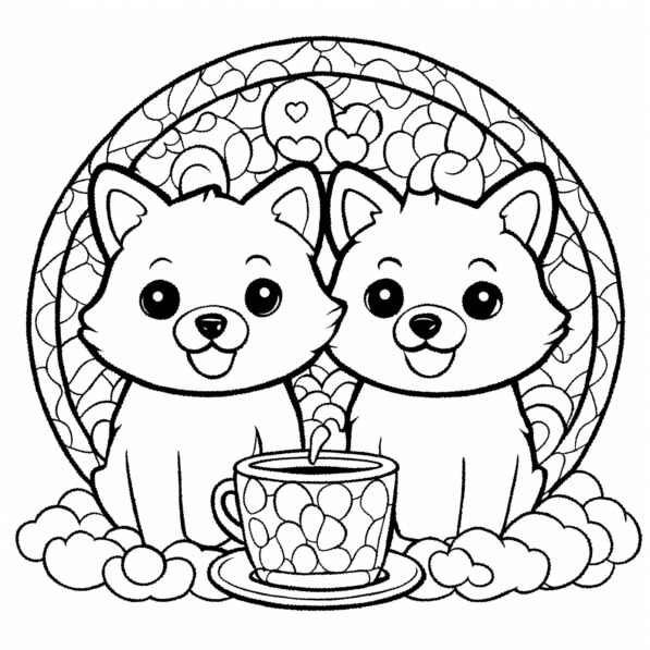 Download Cute Cartoon Dogs with Cup Coloring pages Online - Creative ...
