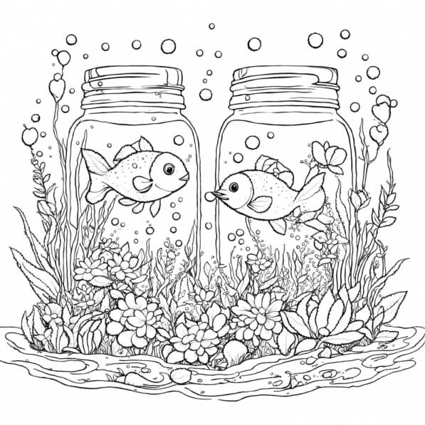 Download Coloring Page of Fish in Jars Coloring pages Online - Creative ...