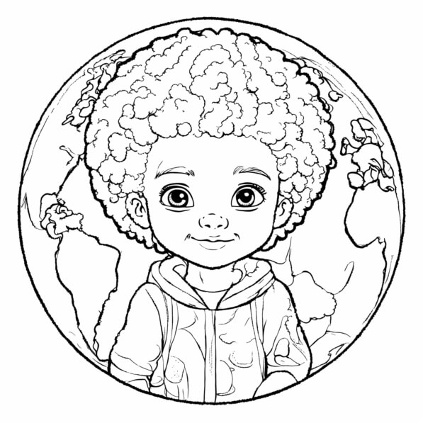Download Child with Curly Hair and Earth Background Coloring pages ...