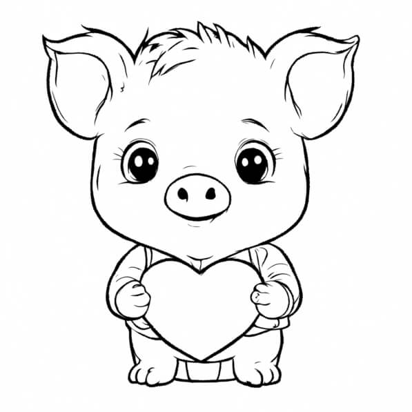 Download Cute Piglet Holding a Heart Coloring pages Online - Creative ...