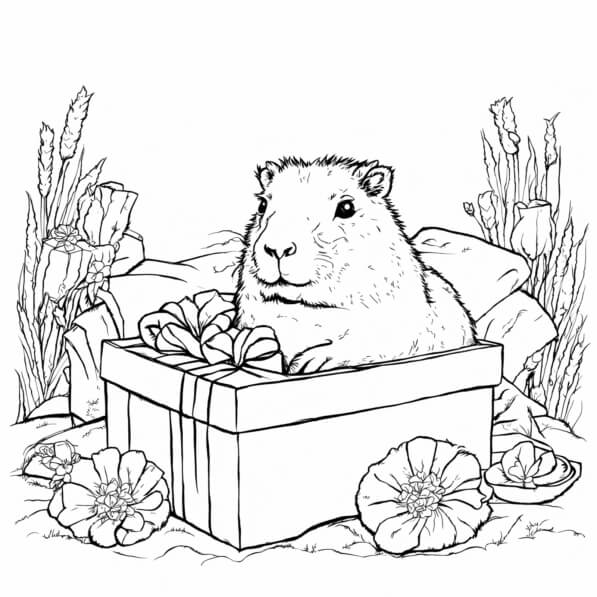Download Capybara in a Gift Box Surrounded by Flowers Coloring pages ...