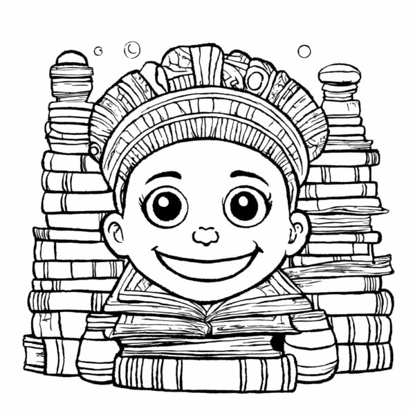 Download Cheerful Character Surrounded by Books Coloring pages Online ...