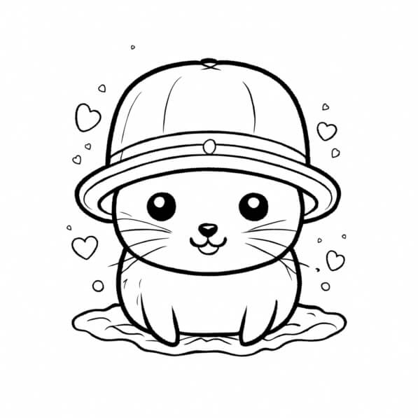 Download Cute Cartoon Sea Otter with Hat Coloring pages Online ...
