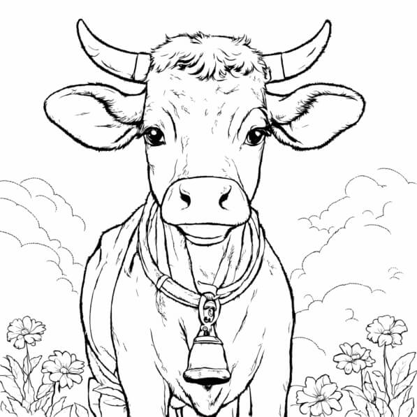 Download Illustration of a Cow in a Pastoral Scene Coloring pages ...