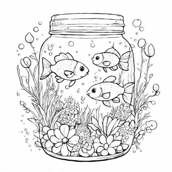 Descarga Pecera con peces y plantas acuáticas Páginas para colorear En ...