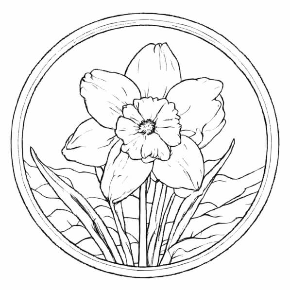 Download Line Drawing of Daffodil Coloring pages Online - Creative Fabrica