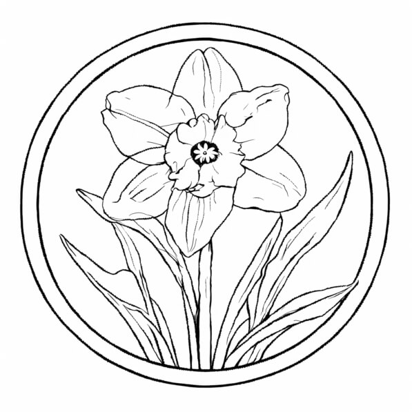Download Line Drawing of Daffodil Coloring pages Online - Creative Fabrica