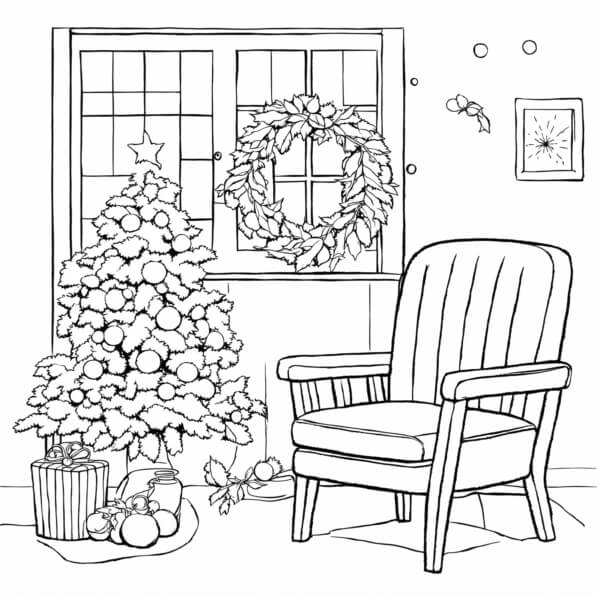 Download Cozy Christmas Interior Setting Coloring pages Online ...