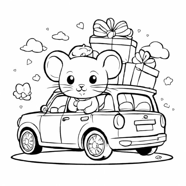 Descarga Linda ratón de caricatura conduciendo un coche con regalos ...