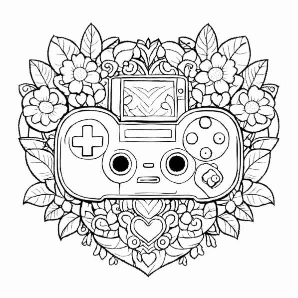Download Gaming Controller Surrounded by Floral Patterns Coloring pages ...