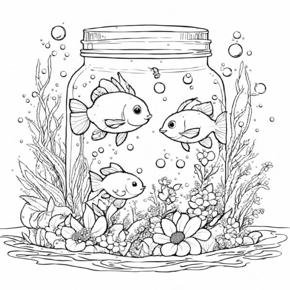 Download Underwater Scene with Fish in a Jar Coloring pages Online ...