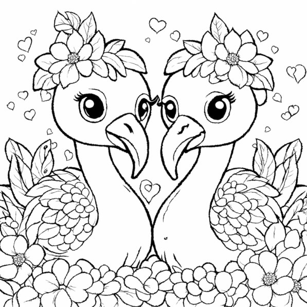 Download Whimsical Flamingos with Floral Accents Coloring pages Online ...