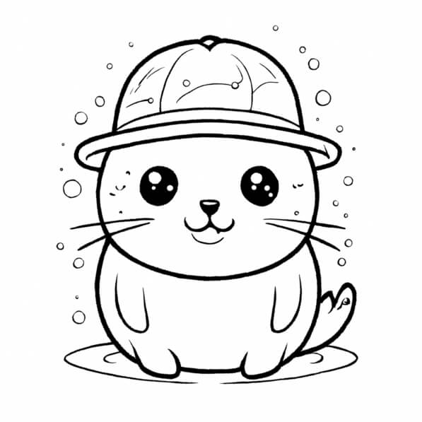 Download Cute Cartoon Sea Otter with Hat Coloring pages Online ...