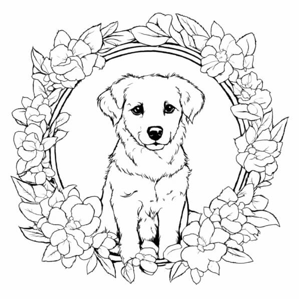 Download Golden Retriever Puppy Surrounded by Flowers Coloring pages ...