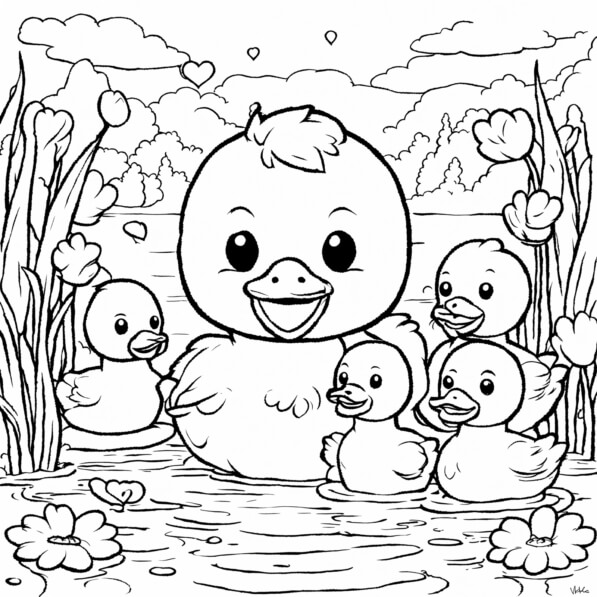 Descarga La madre pata y los patitos en un estanque Páginas para ...