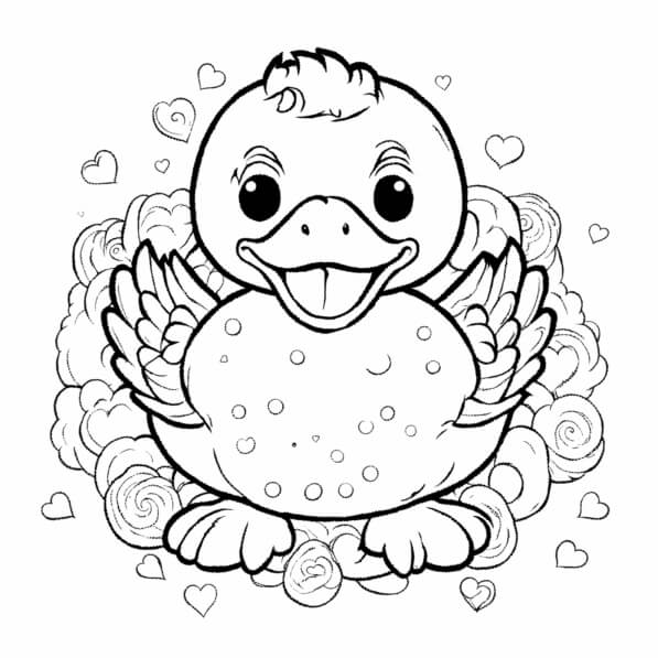 Descarga Dibujo animado de pato lindo con corazones y rosas Páginas ...