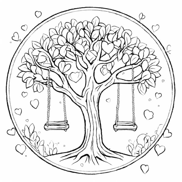 Download Illustration of a Heart Tree with Swings Coloring pages Online ...