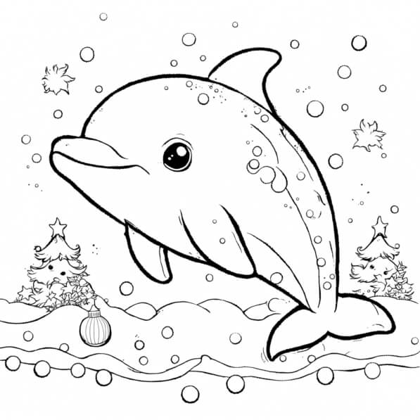Download Festive Dolphin Underwater Scene with Christmas Trees Coloring ...