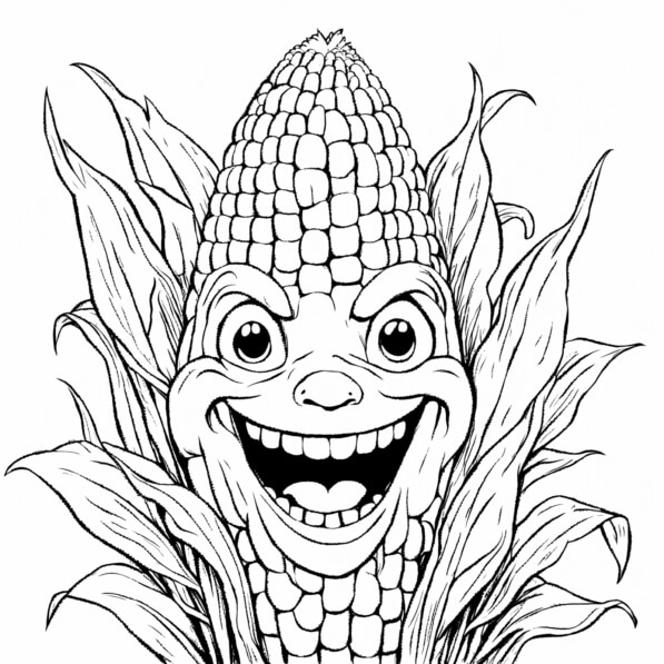 Download Smiling Corn Character in Line Art Style Coloring pages Online ...