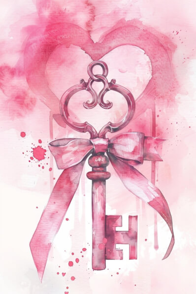 Download Antique Key with Pink Ribbon and Heart Background Backgrounds ...