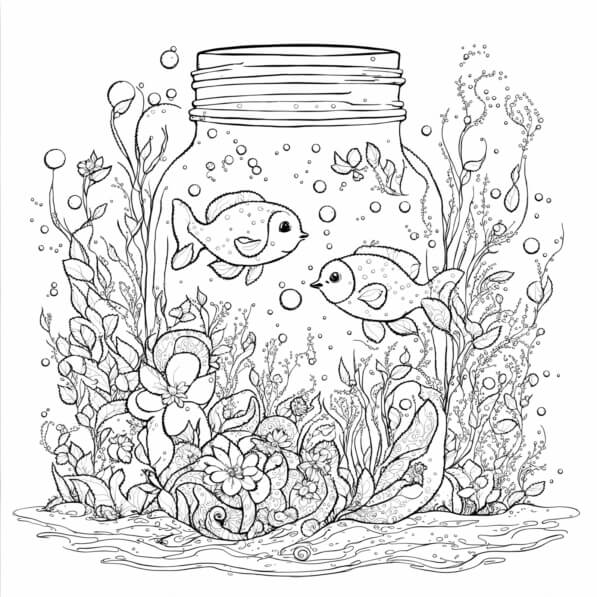 Download Underwater Scene in a Jar with Fish and Plants Coloring pages ...