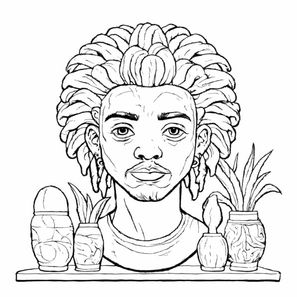 Download Stylized Portrait with Plants and Pots Coloring pages Online ...