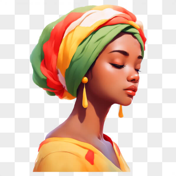 Download Kawaii Portrait of a Young Woman in Vibrant Head Wrap Kawaii Online - Creative Fabrica
