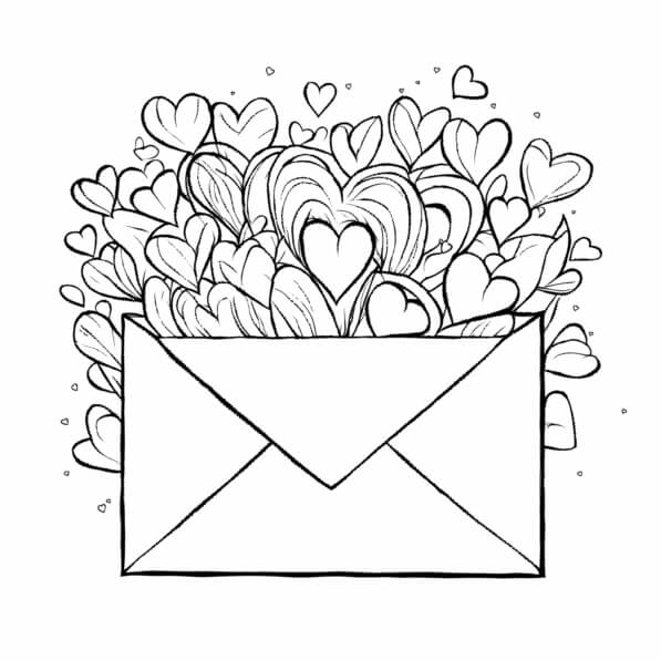 Baixe Envelope Cheio de Corações Colorir páginas - Creative Fabrica