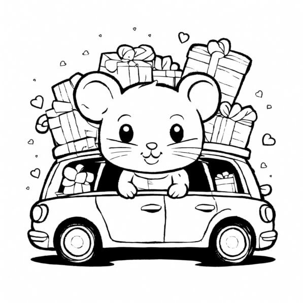 Download Joyful Mouse in a Car with Gifts Coloring pages Online ...