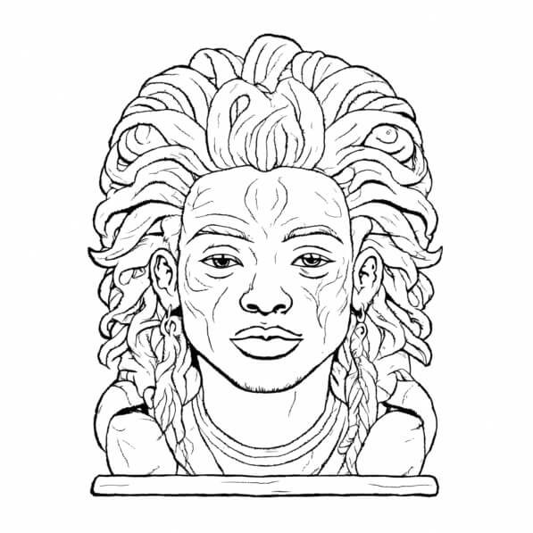 Download Line Drawing of a Character with Elaborate Hair Coloring pages ...