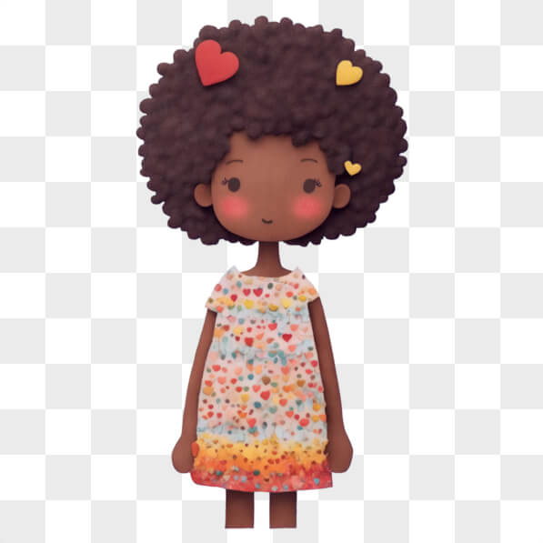 Download Playful Animated Character with Curly Hair and Heart Dress ...