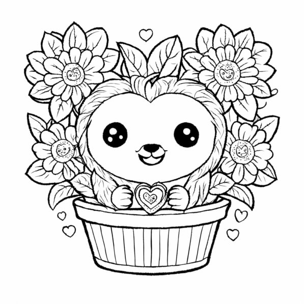 Download Cute Sloth with Flowers in a Pot Coloring pages Online ...