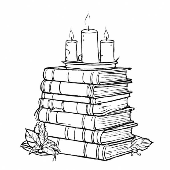 Download Stack of Books with Candles Coloring pages Online - Creative ...