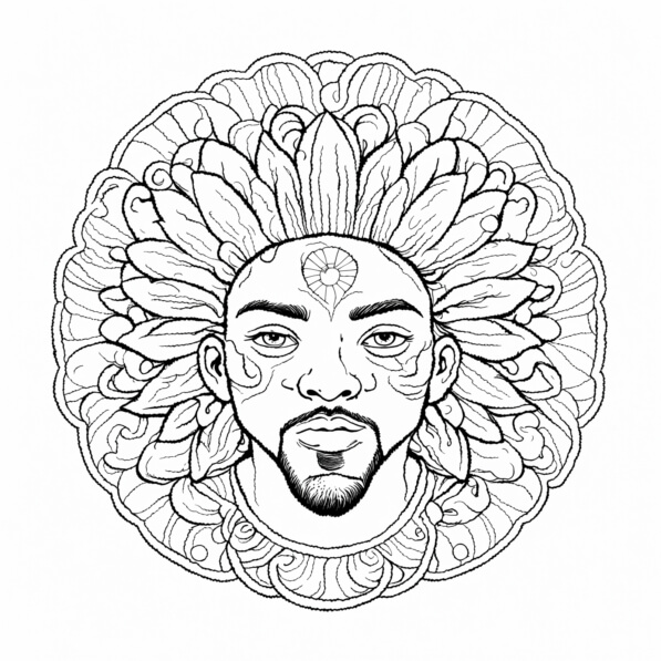 Download Intricate Line Drawing of a Man with Floral Patterns Coloring ...