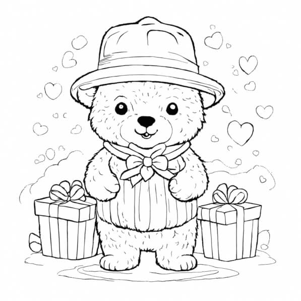 Download Cute Bear Character with Gifts Coloring pages Online ...