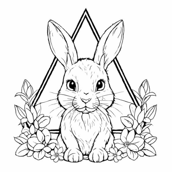 Download Line Art Illustration of a Rabbit with Flowers and Triangle ...