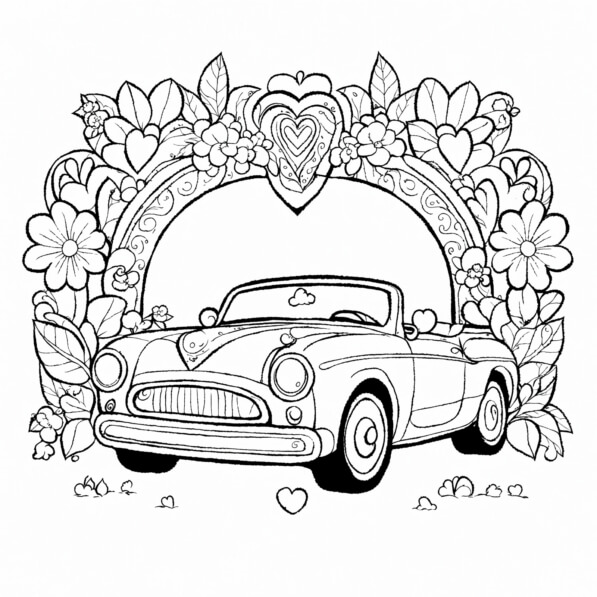 Download Vintage Convertible Car with Floral Designs Coloring pages ...