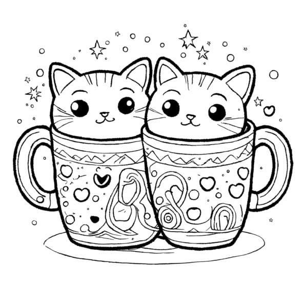Download Cute Cats in Colorful Mugs Coloring pages Online - Creative ...