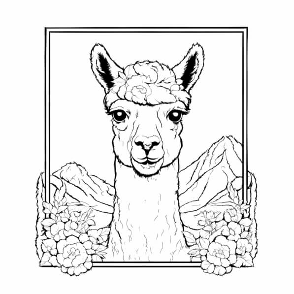 Descarga Ilustración de una llama con flores y montañas Páginas para ...