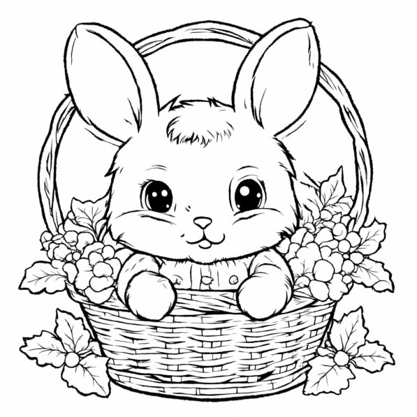 Download Cute Bunny in a Flower Basket Coloring pages Online - Creative ...
