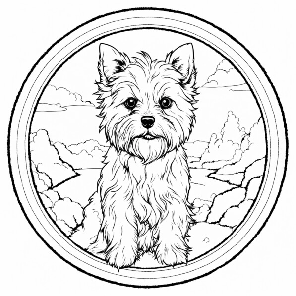 Download Yorkshire Terrier Line Drawing in Circular Frame Coloring ...