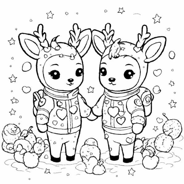Download Cute Space Reindeer Holding Hands in a Winter Wonderland ...