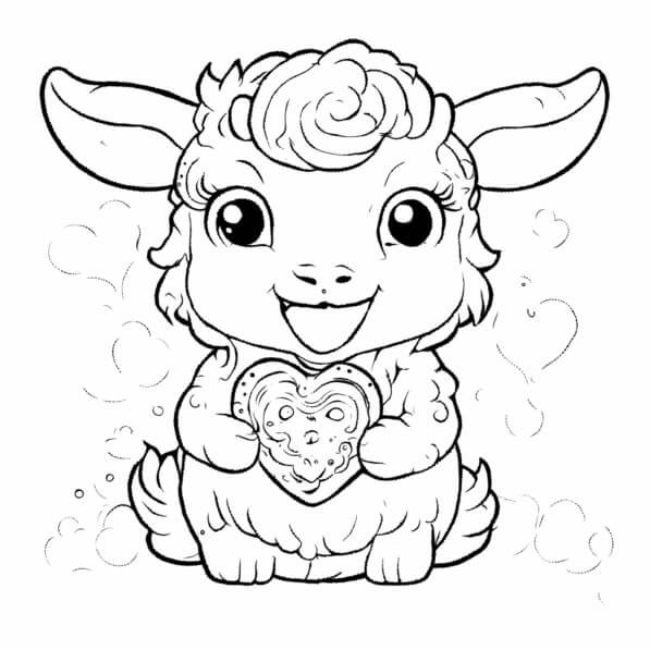 Download Cute Cartoon Goat Holding a Heart-Shaped Cookie Coloring pages ...