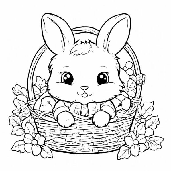 Download Cute Bunny in a Basket with Flowers Coloring pages Online ...