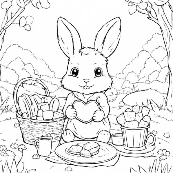 Download Cute Rabbit with Picnic Treats Coloring pages Online ...